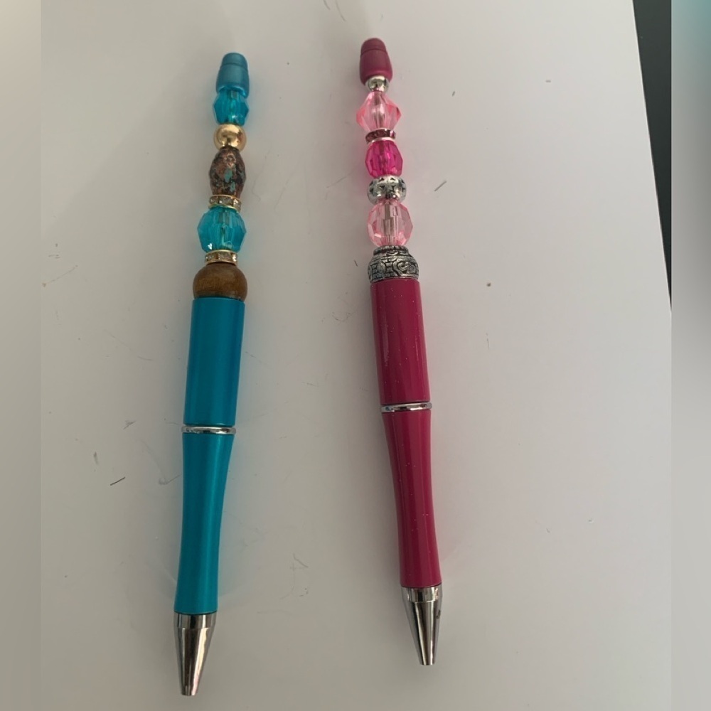 Office | Hand Crafted Beaded Pen Black Ink With Extra Refillable Ink ...